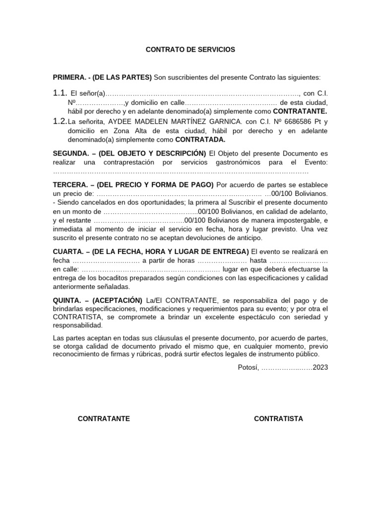 Contrato en Blanco | PDF