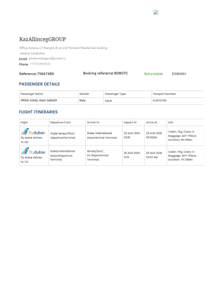 Fly Dubai Flight Confirmation Arif 3 | PDF