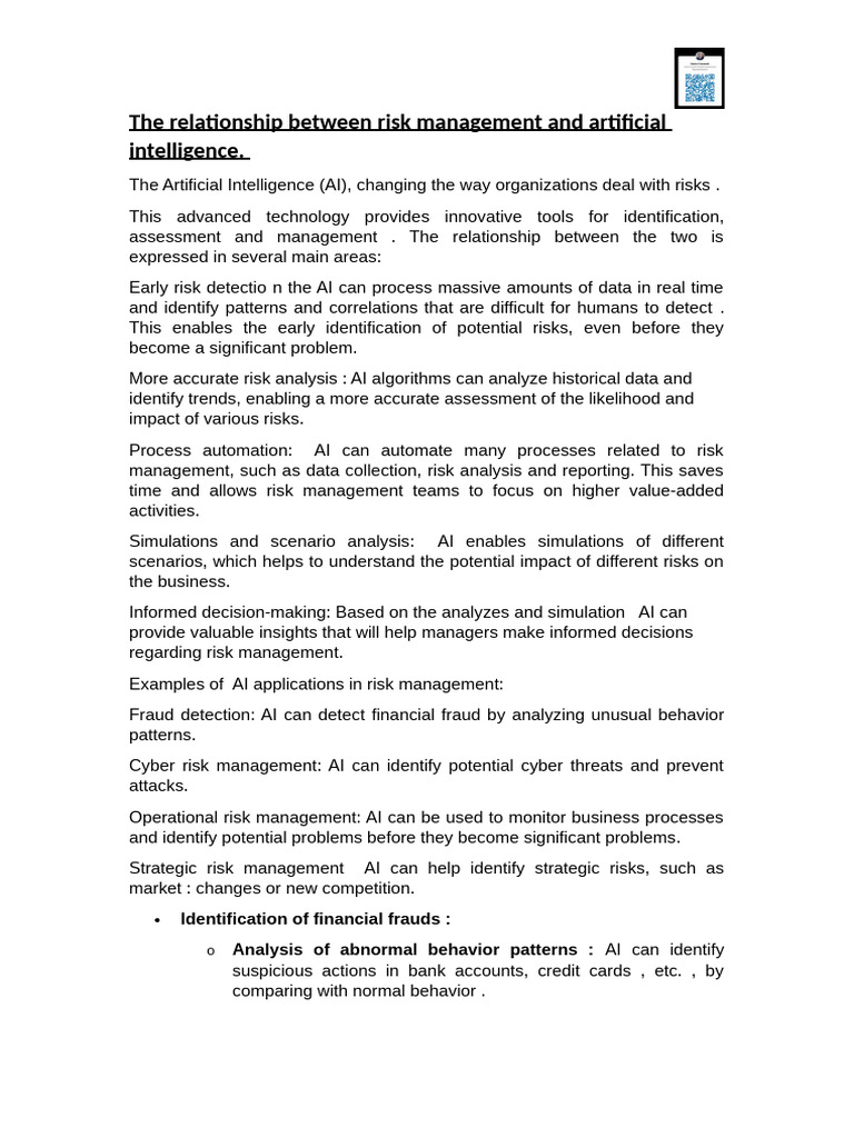 The Relationship Between Risk Management and Artificial Intelligence. | PDF | Artificial ...