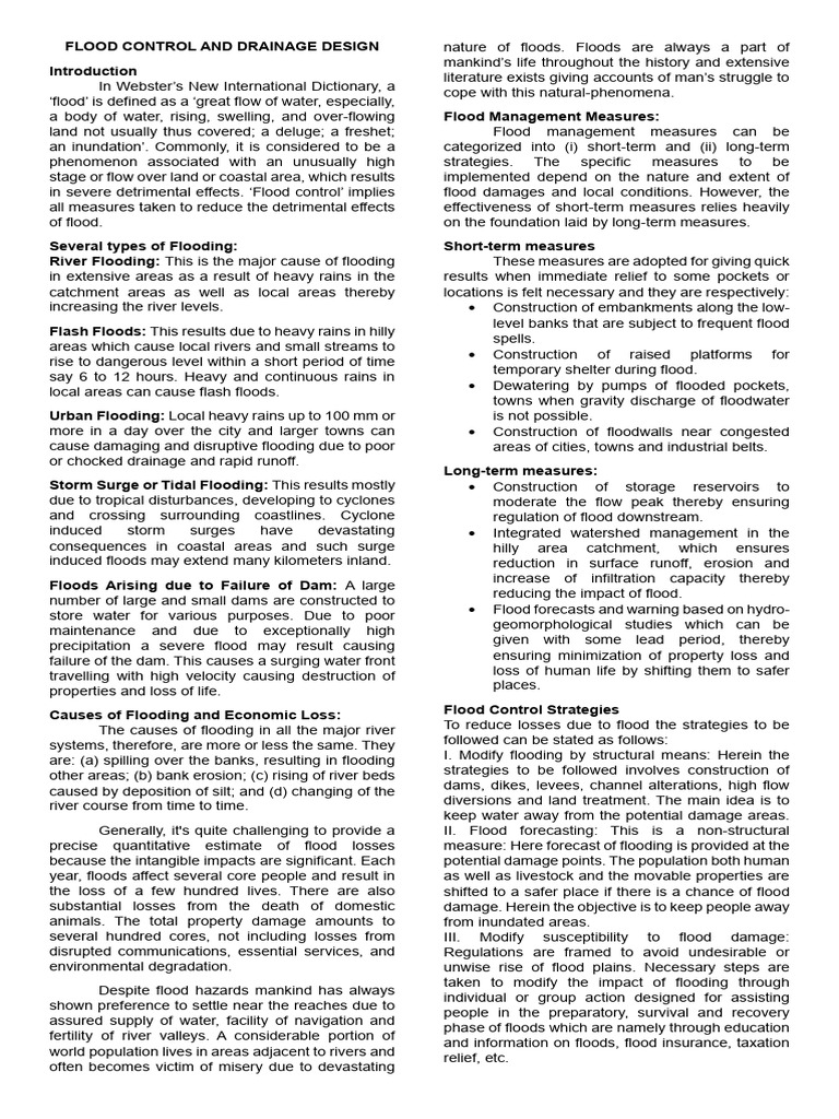 Flood Control Reviewer | PDF | Flood | Surface Runoff