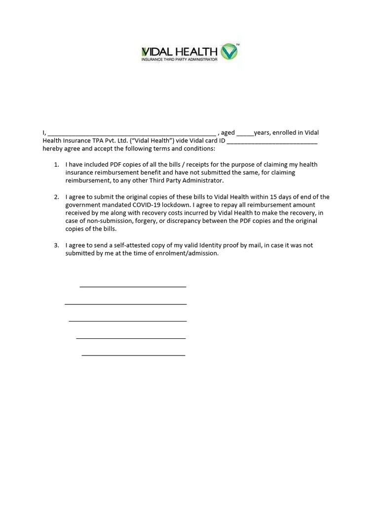 Vidal Health Insurance Claim Declaration | PDF