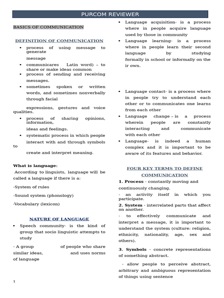 Purcom Reviewer | PDF | Communication | Nonverbal Communication