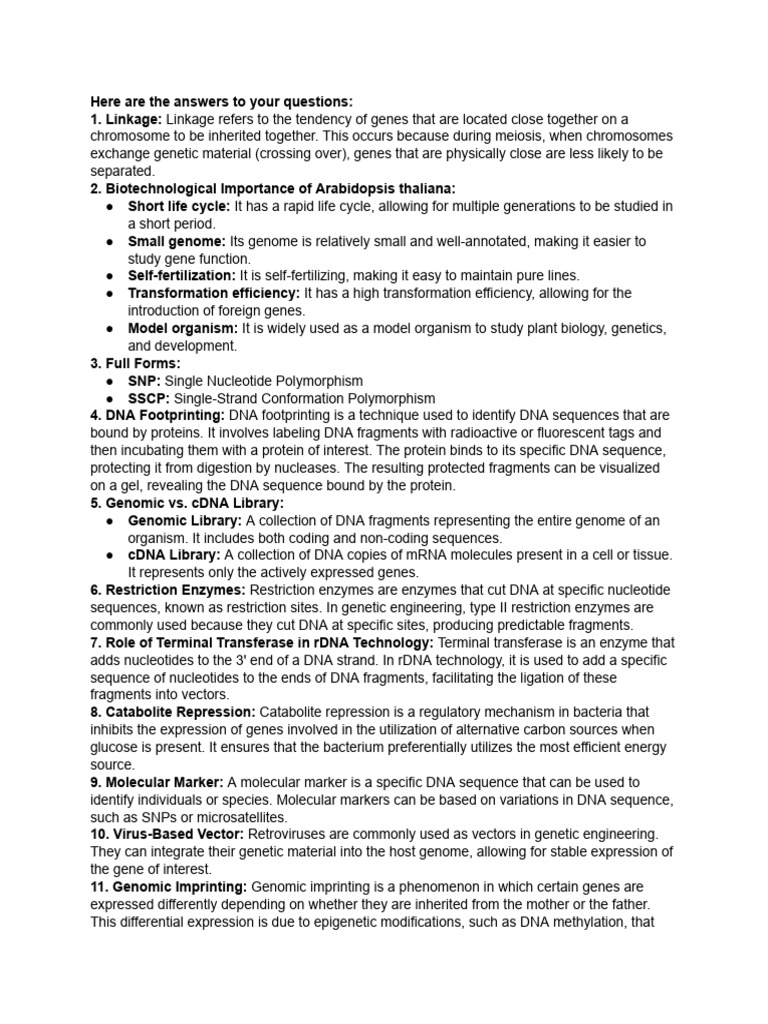 Molecular Biology Short Questions GU Sem 5 | PDF | Dna | Gene
