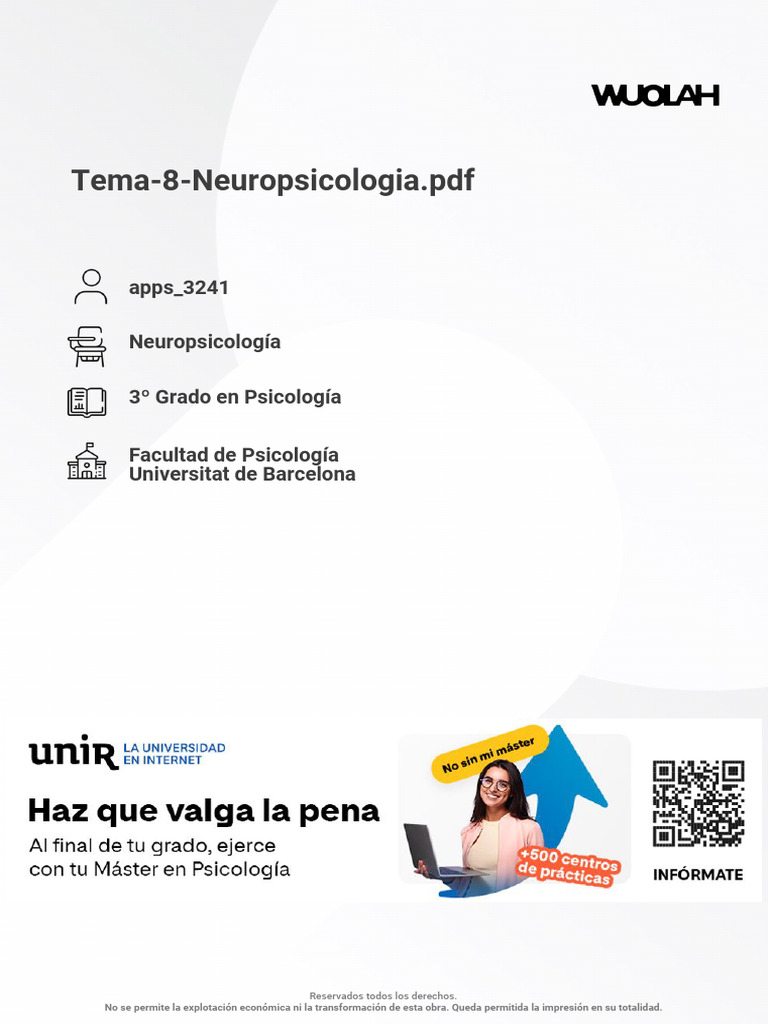 Wuolah Free Tema 8 Neuropsicologia | PDF