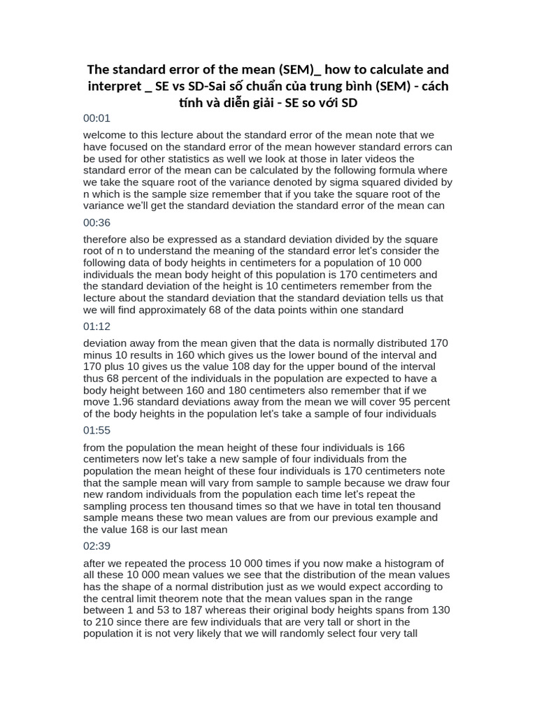 The Standard Error of The Mean | PDF | Standard Error | Errors And Residuals