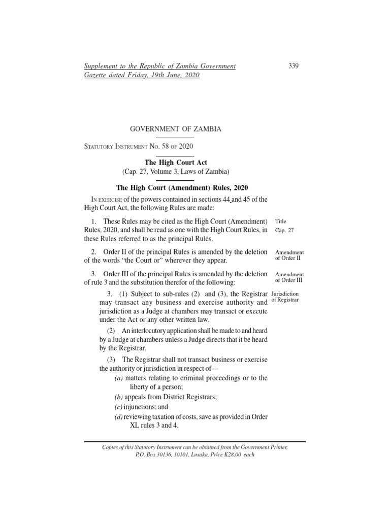 High Court Amendment Rules 2020 | PDF | Judgment (Law) | Summons