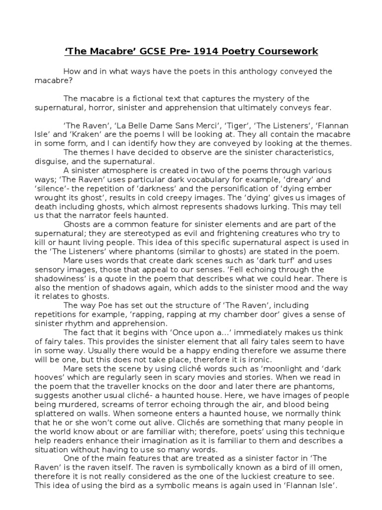 The Macabre' GCSE Pre-1914 Poetry Coursework | PDF | The Raven | Anger
