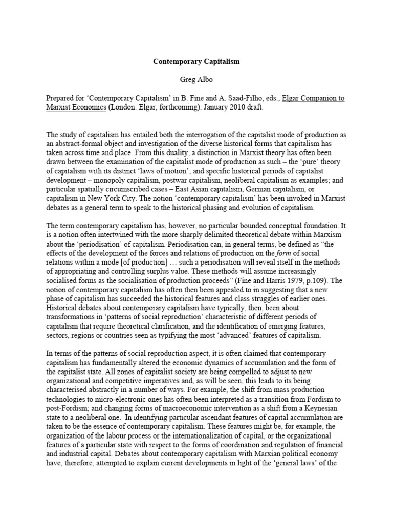 Contemporary Capitalism (Article) Author Greg Albo | PDF | Capitalism ...