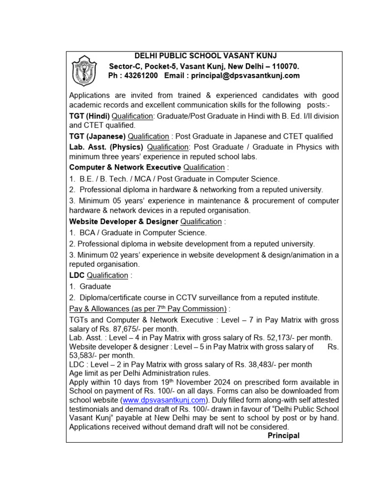 DPS Vasant Kunj 2024 | PDF | Career & Growth | Computers