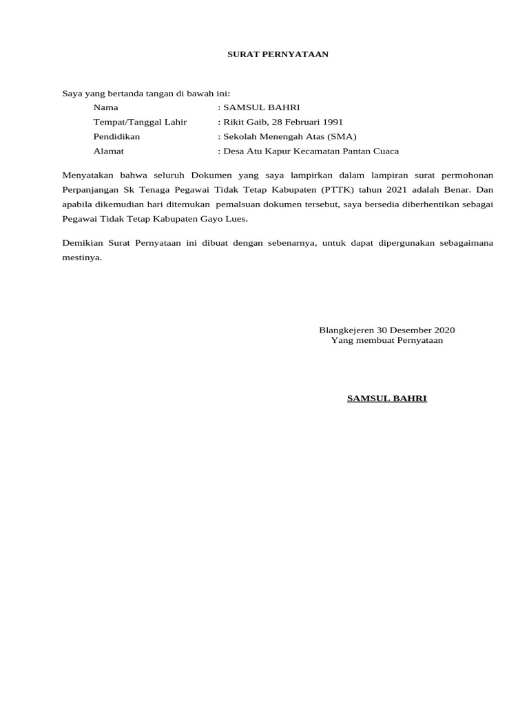 Surat Permohonan PTTK 2021 | PDF