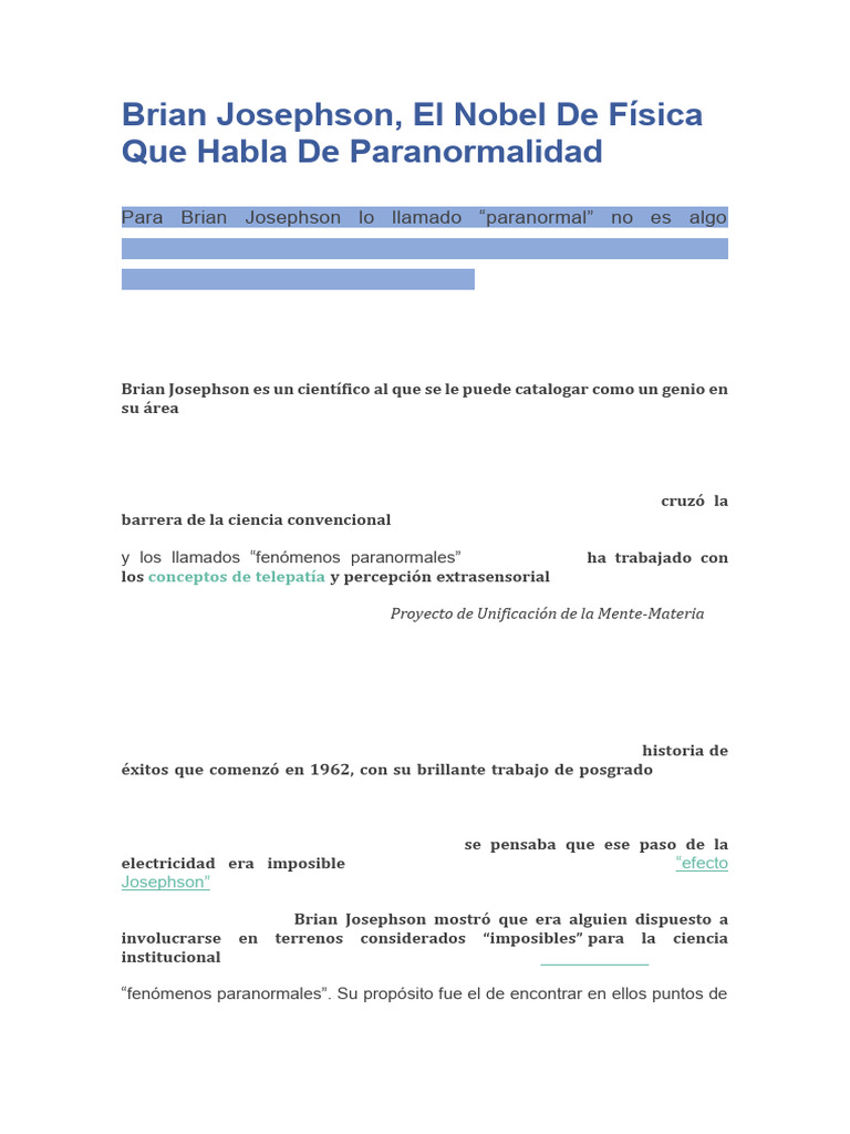Brian Josephson, El Nobel de Física Que Habla de Paranormalidad | PDF | Física | Superconductividad