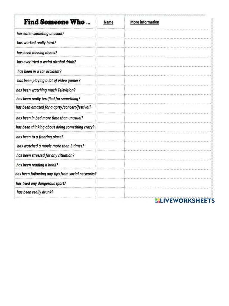 Find Someone Who... Past Perfect | PDF