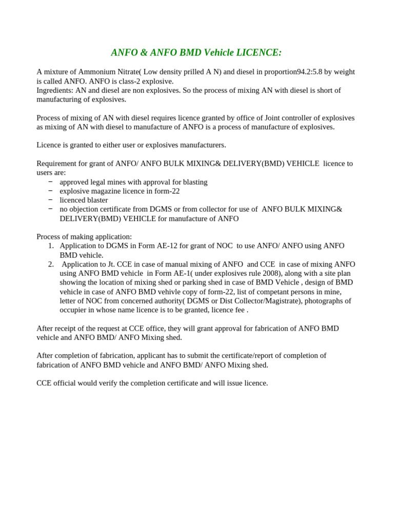 Procedure For Making APPLCATION For ANFO Licence | PDF | Technology ...