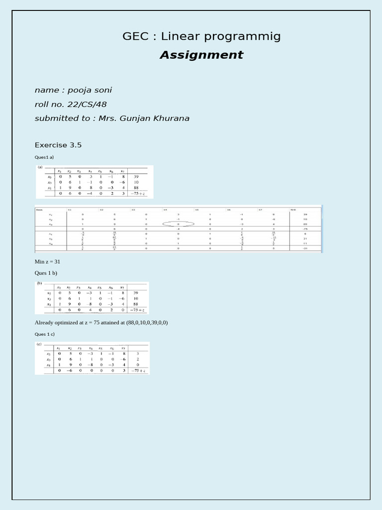 GEC: Linear Programmig: Assignment | PDF