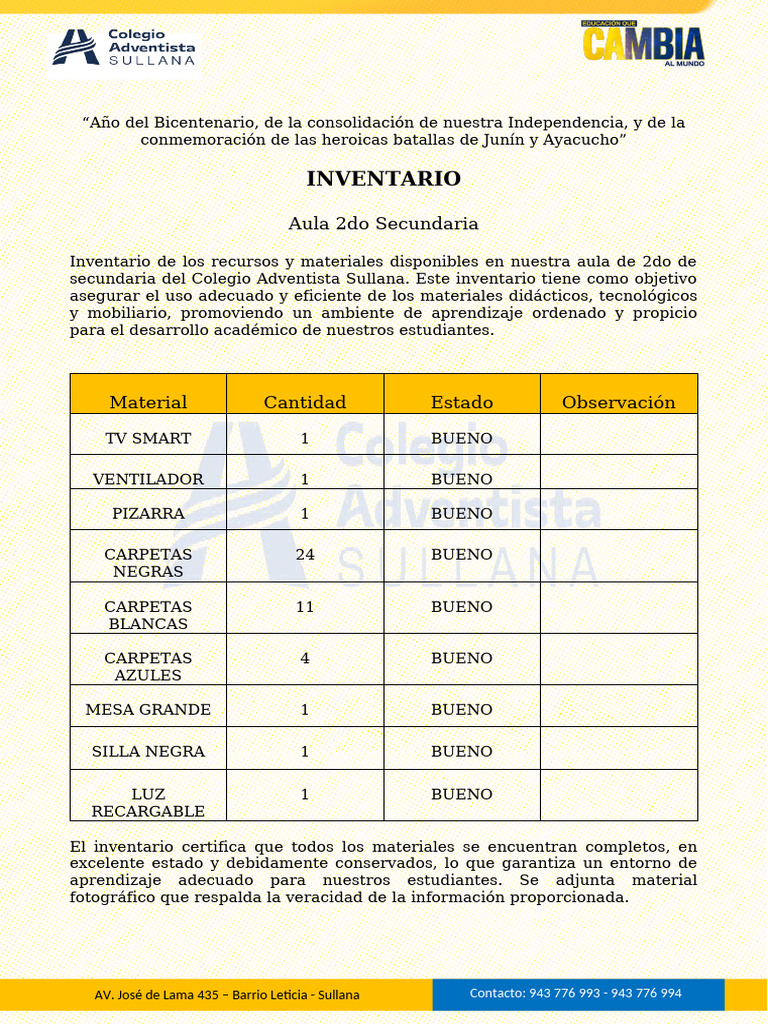 Inventario 2do Sec | PDF