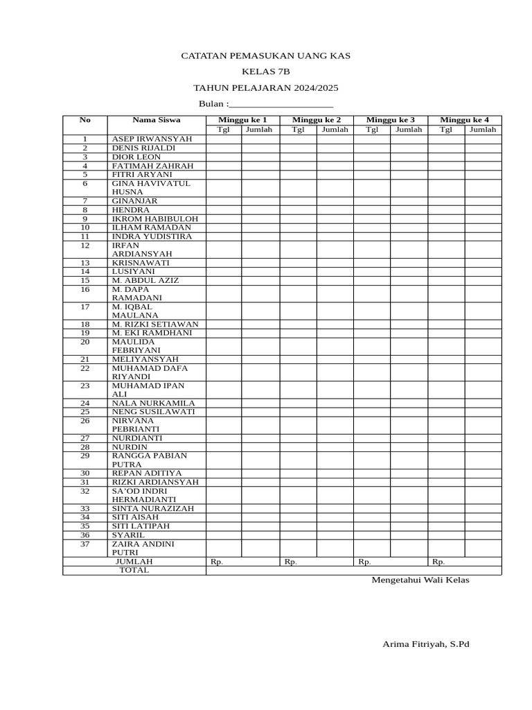 Contoh Catatan Pemasukan Uang Kas | PDF