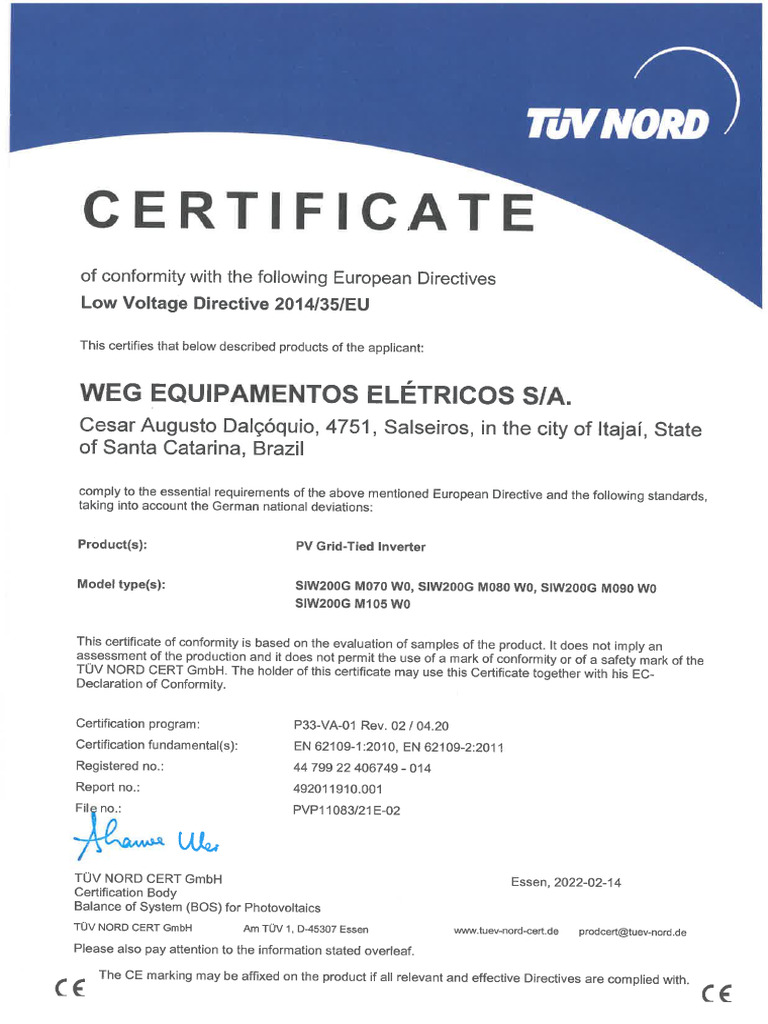 IEC 62109 - SIW200G - Certificado | PDF