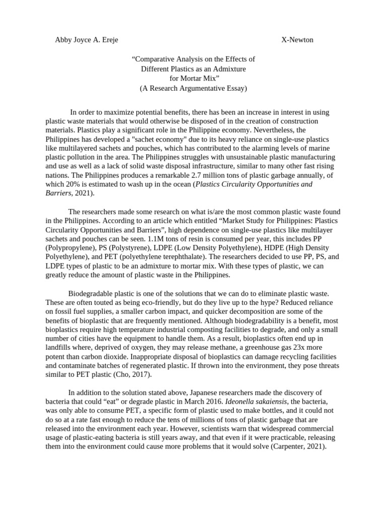 Argumentative Essay FINAL | PDF | Plastic | Recycling