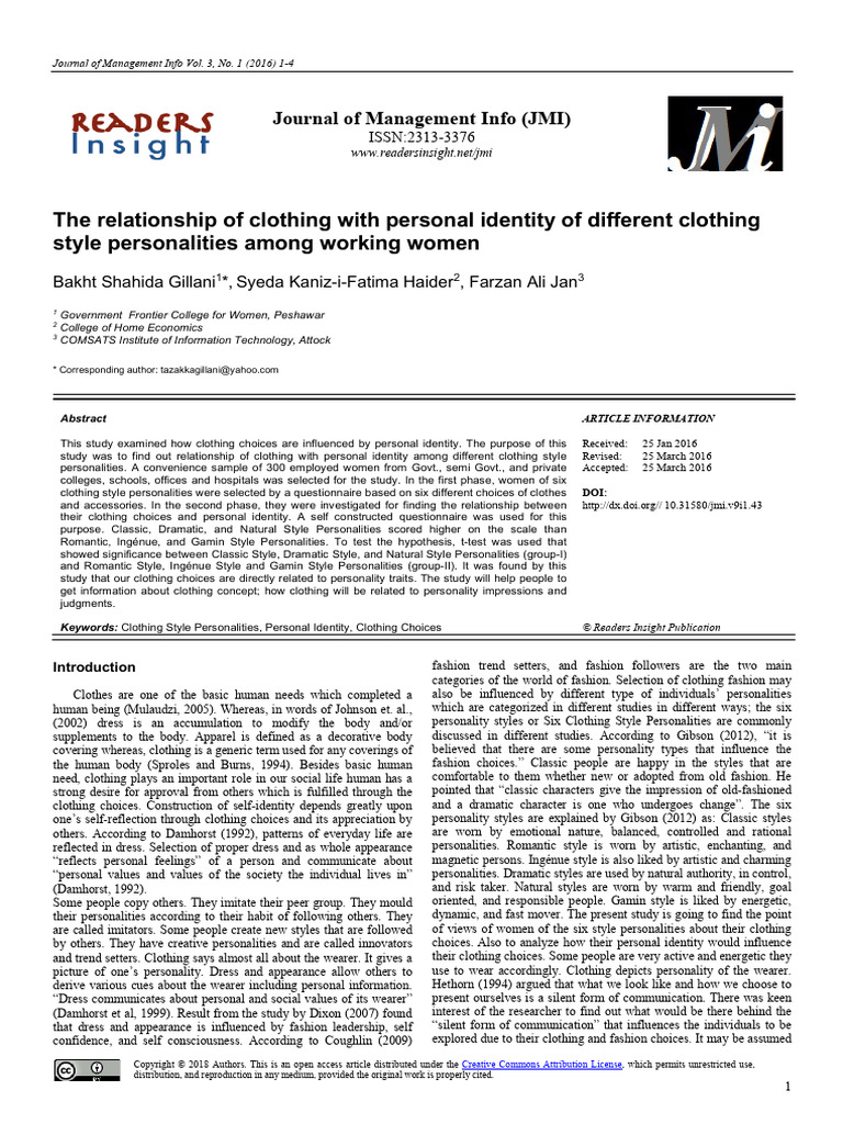 The Relationship of Clothing With Personal Identit | PDF | Fashion | Clothing