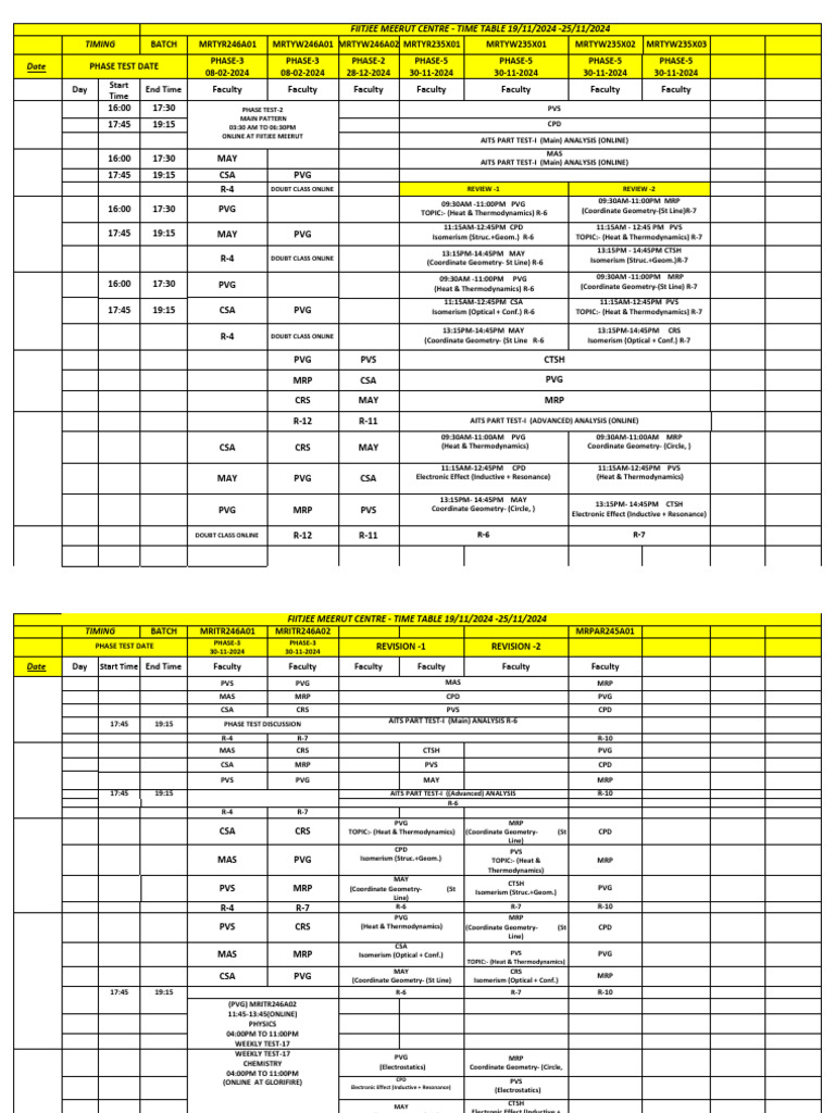 TIME TABLE 19-11-2024 To 25-11-2024 | PDF | Theoretical Physics | Quantity