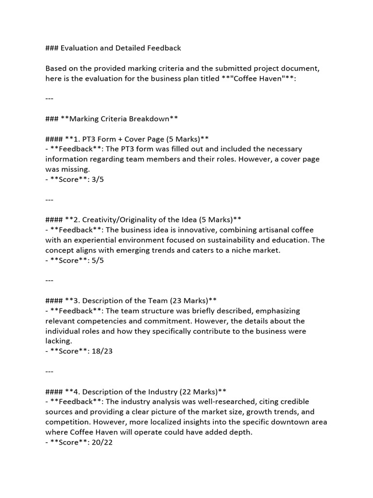 Coffee Haven Business Plan Review | PDF | Business