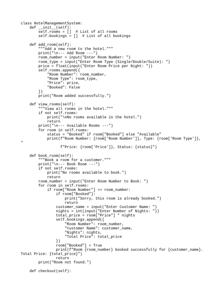 Hotel Management System Overview | PDF | Software | Computing