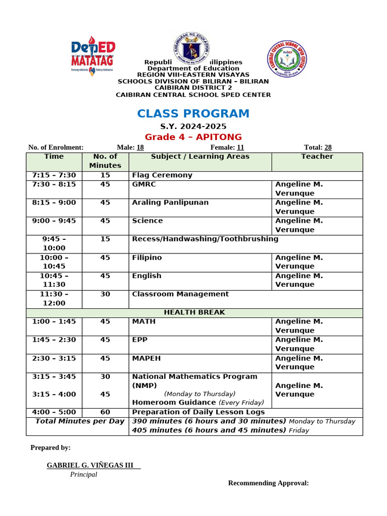 Class Program | PDF | Educational Organizations | Educational Institutions