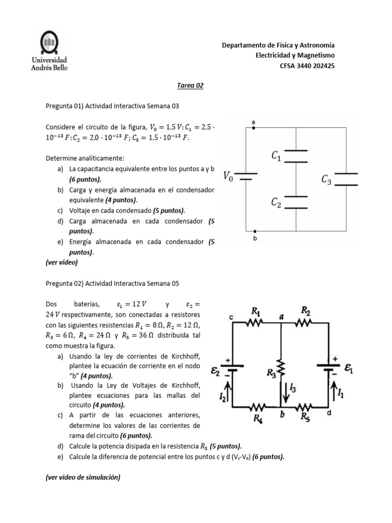 Tarea 02 CFSA 3440 202425 Electricidad y Electromagnetismo | PDF ...