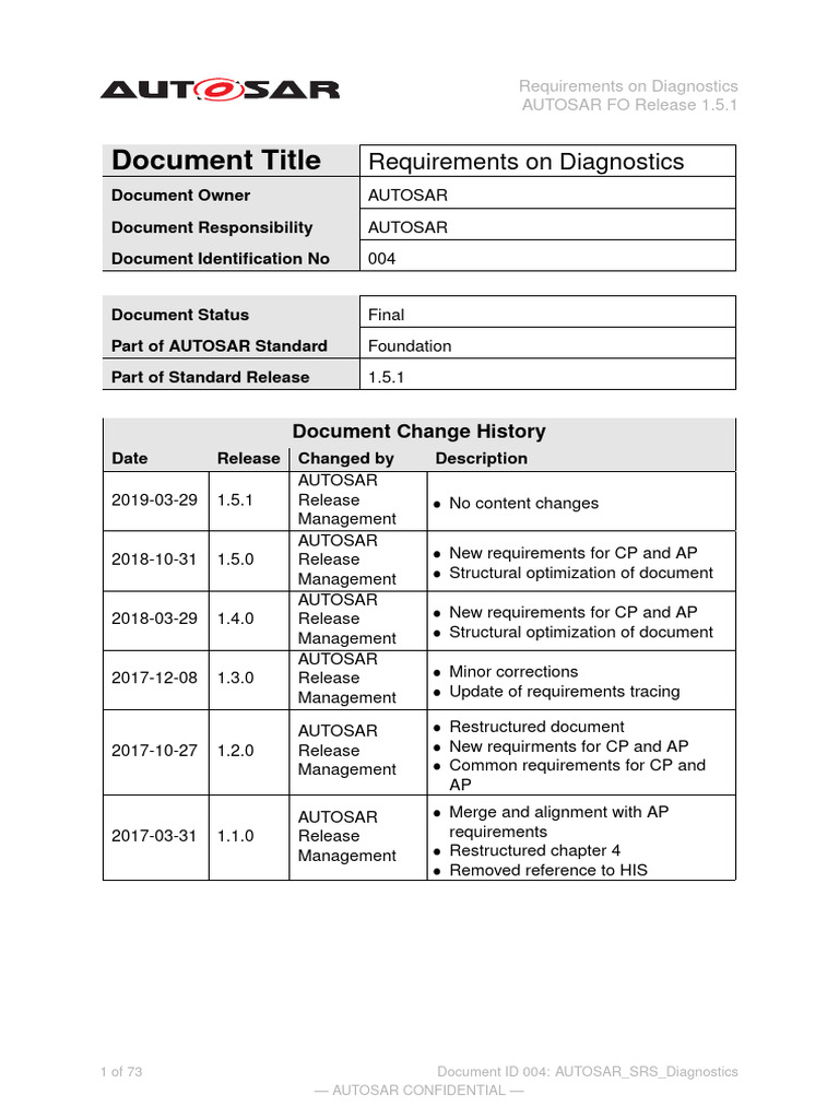 AUTOSAR SRS Diagnostics | PDF | Computer Memory | Specification ...