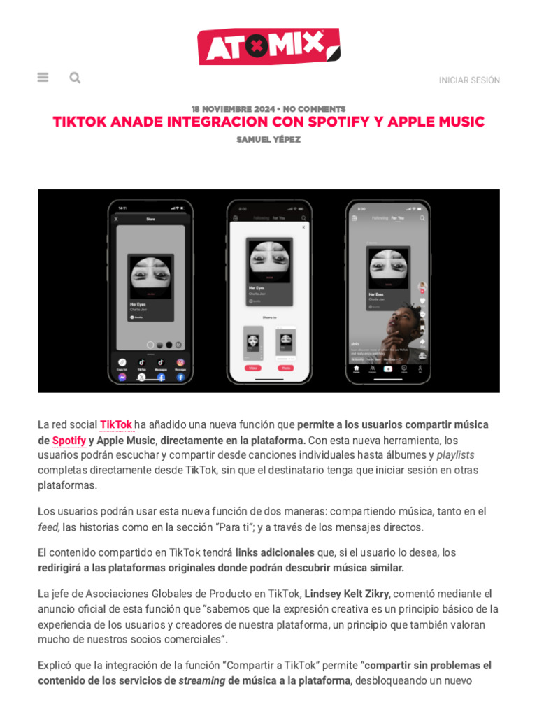 TikTok Añade Integración Con Spotify y Apple Music - Atomix | PDF | Ciencias sociales