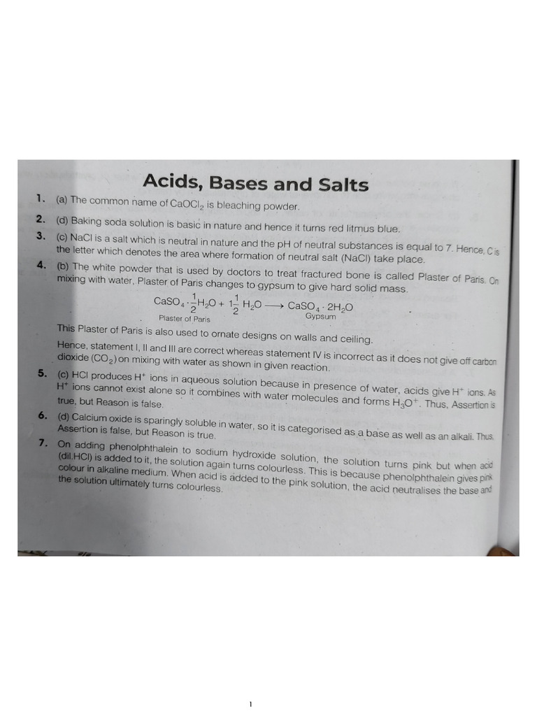 Acid and Bases Answer Sheet | PDF