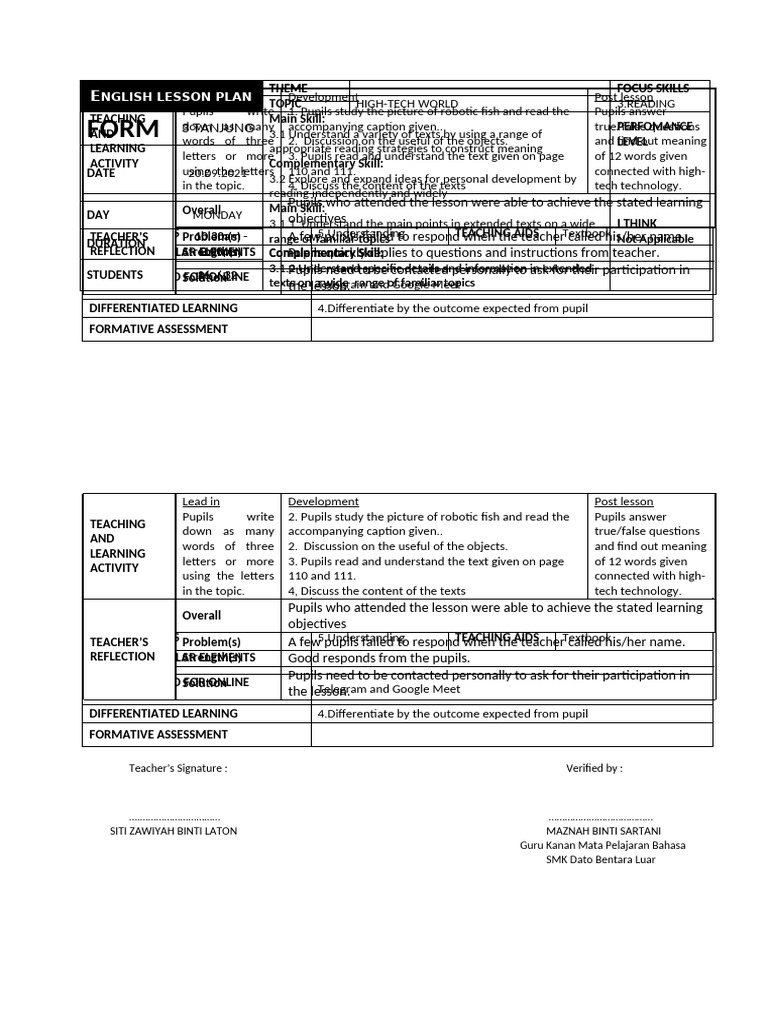 Form 3 English Reading Plan | PDF | Vocabulary | Learning