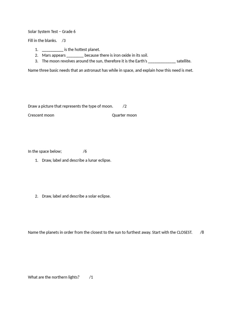 GR6-Solar System Test | PDF