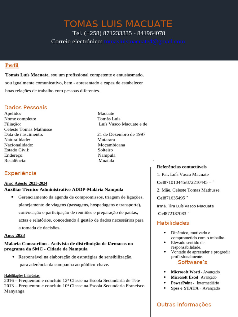 Curriculo Tomas 030003 | PDF | Carreira e Crescimento