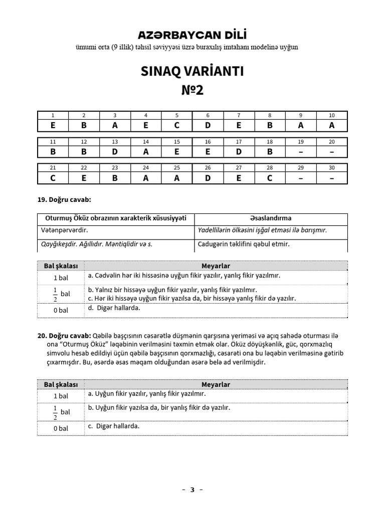 Az-Dili Bura 9 Cavab Sinaq 2 | PDF