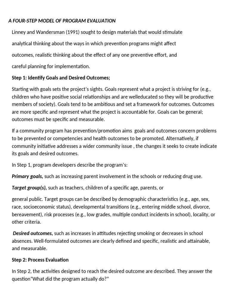 A FOUR Step Model of Program Evaluation | PDF | Evaluation | Program Evaluation