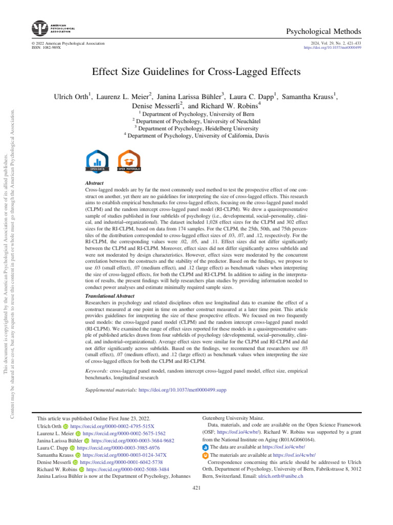 Effect Size Guidelines For Cross-Lagged Effects | PDF | Effect Size | Meta Analysis