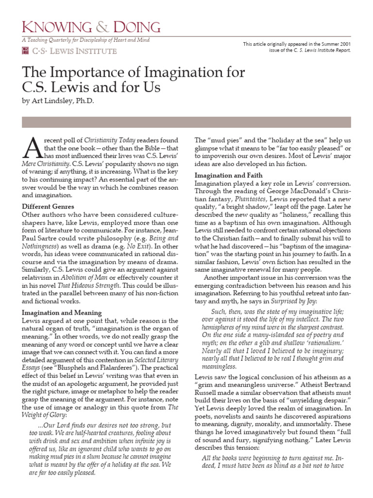 KD 2001 Summer The Importance of Imagination For C.S. Lewis and F 277 | PDF | C. S. Lewis | Reason