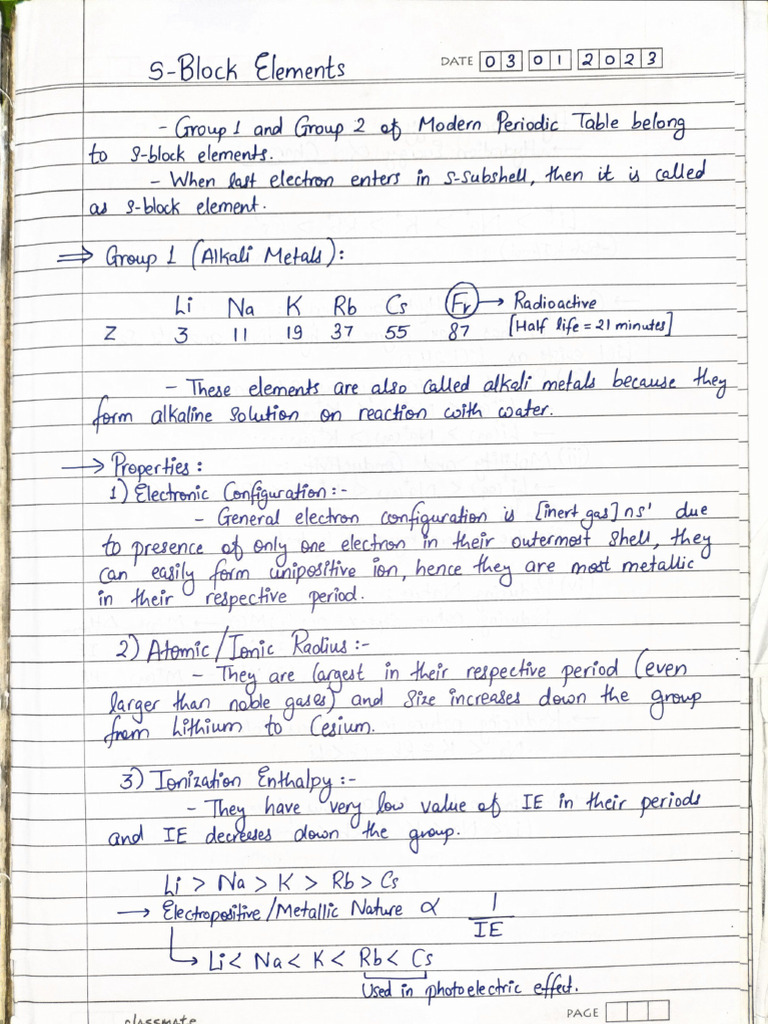 S - Block Elements (Group 1&2) SOHAM | PDF