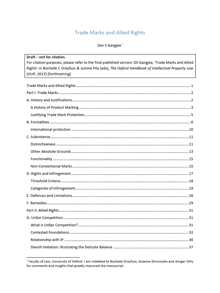 Dev Gangjee, Trade Marks and Allied Rights | PDF | Trademark ...