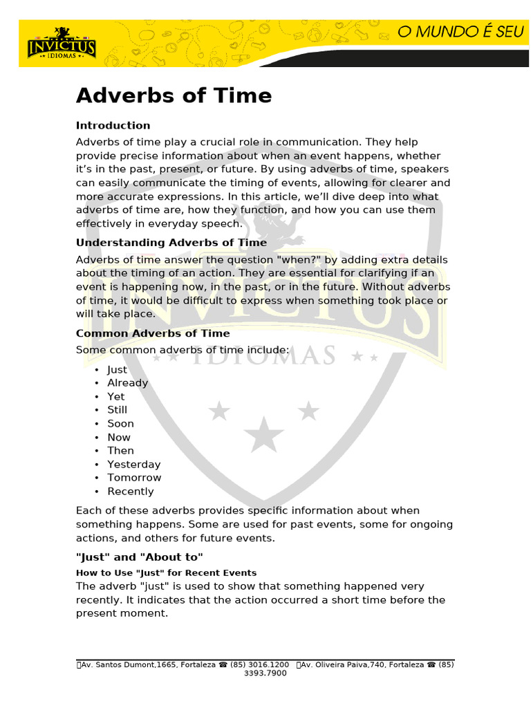 Adverbs of Time | PDF | Cognitive Science | Human Communication