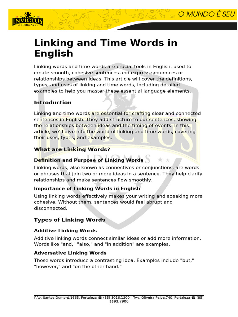 Linking and Time Words in English | PDF | Sentence (Linguistics) | Word