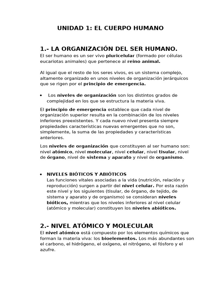 Unidad 1 El Cuerpo Humano Pdf Biomoléculas Citoplasma