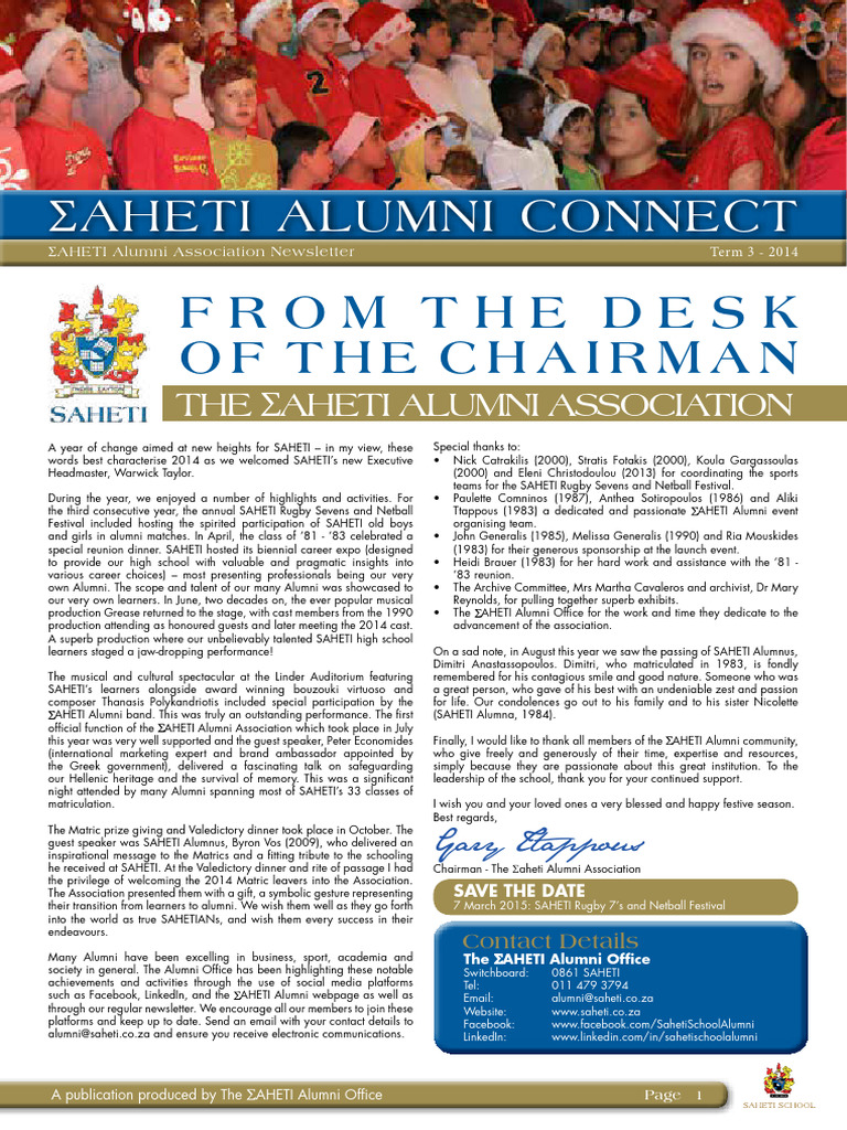 SAHETI Alumni Newsletter - Term 3 2014 | PDF