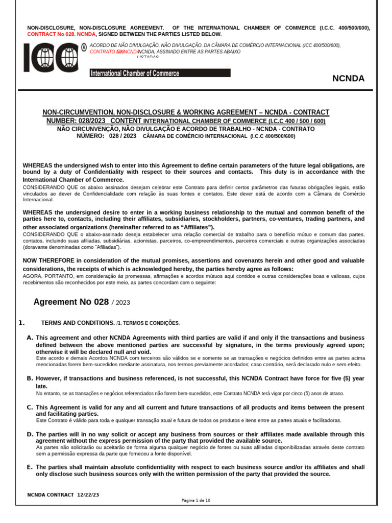 NCNDA ICC Ingles e Portugues | PDF | Câmara do Comércio | Direito Civil ...