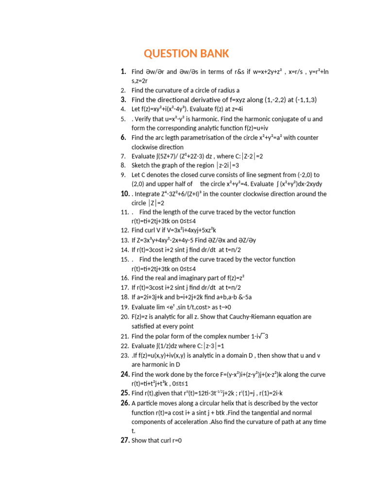 Advanced Calculus and Complex Analysis Problems | PDF | Teaching ...