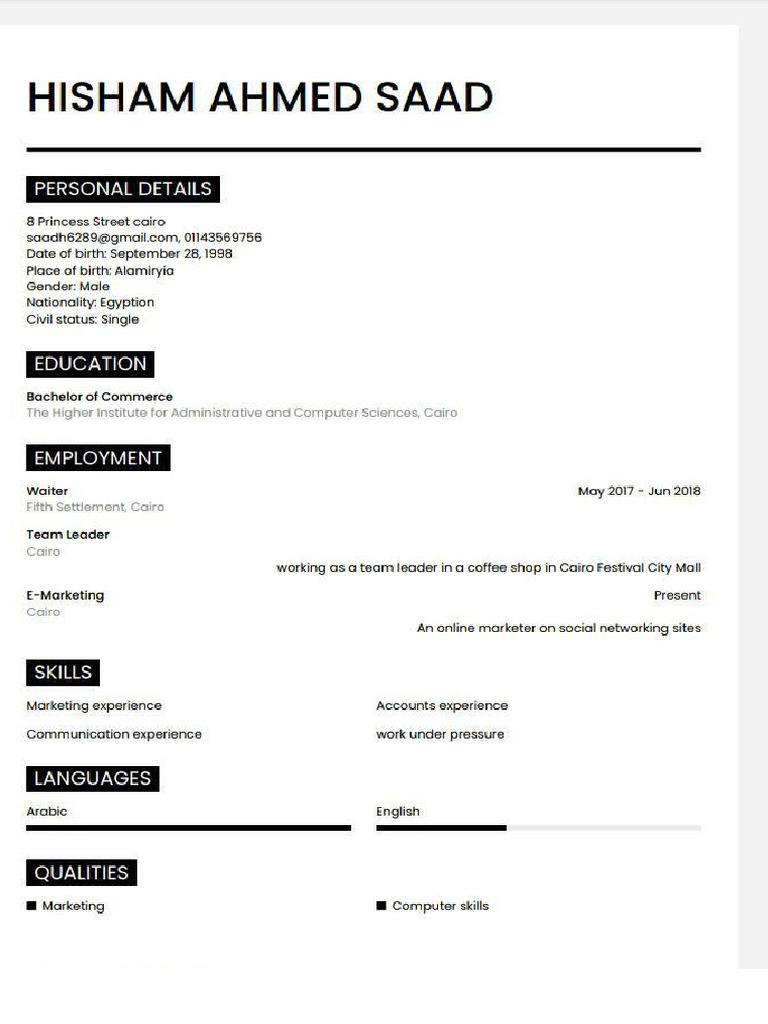 CV Hisham Ahmed Saad Acc | PDF