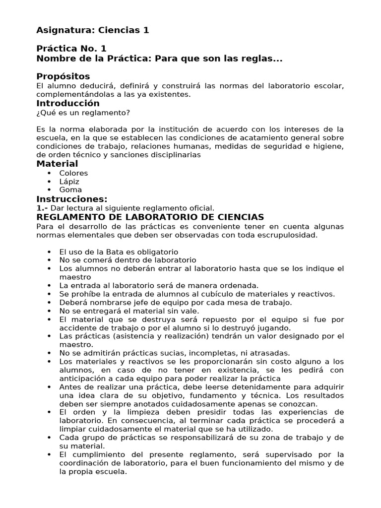 Reglamento Laboratorio de Ciencias I | PDF | Laboratorios