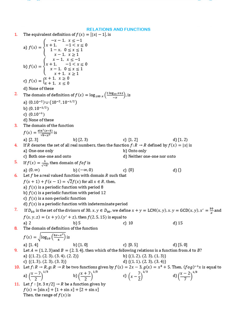 Class 12 Mathematics Competency-Based Question | PDF | Function ...