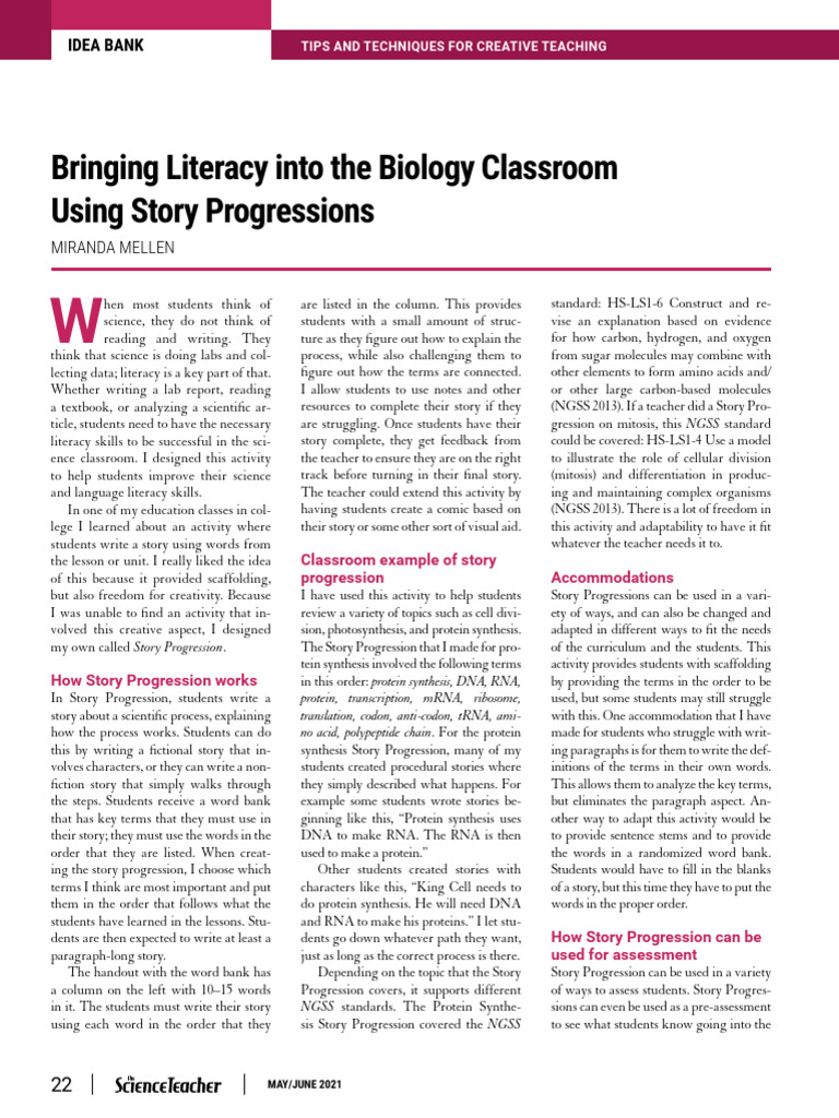 Story Progression for Biology Literacy | PDF | Translation (Biology ...